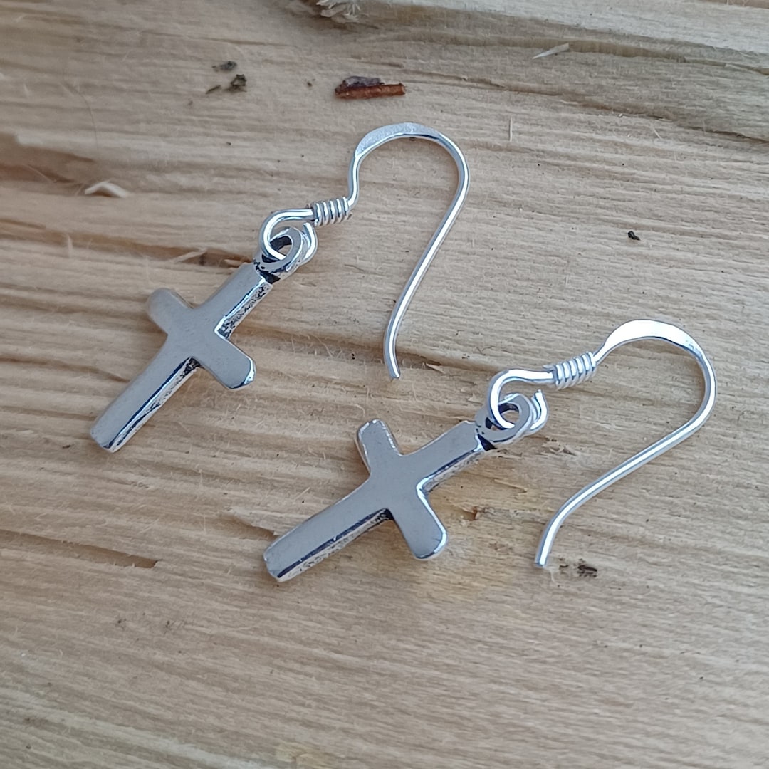 Sterling Silver Small Simple Cross Earrings - Etsy
