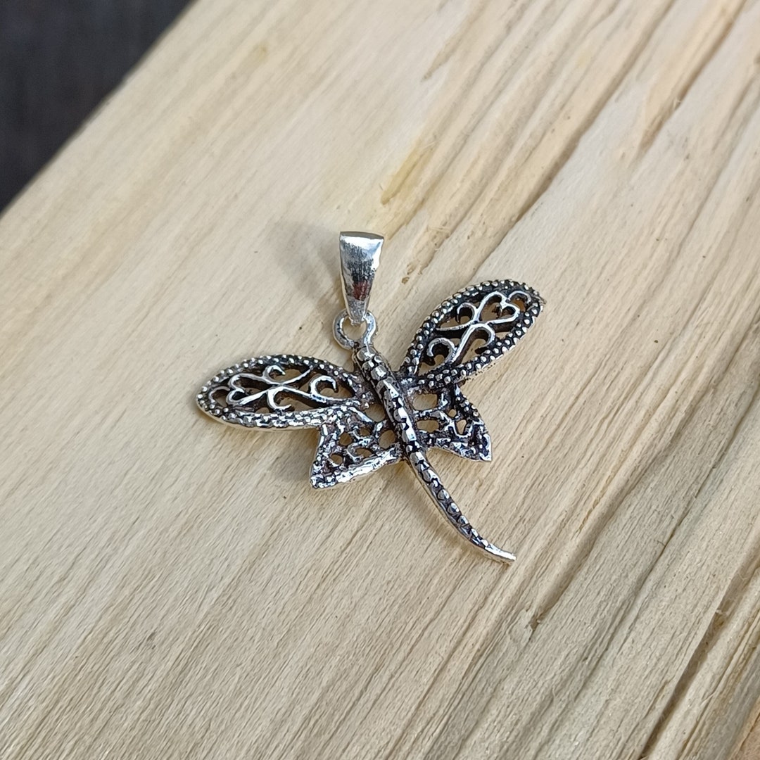 Sterling Silver Filigree Dragonfly Pendant - Etsy