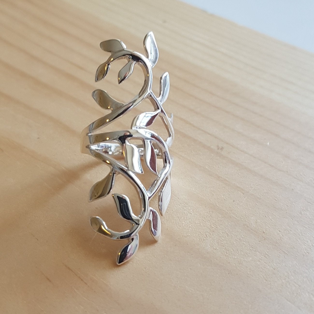 Sterling Silver Long Leaves Ring - Etsy UK