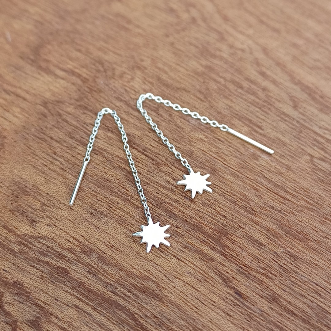 Sterling Silver Shining Star Ear Threaders - Etsy
