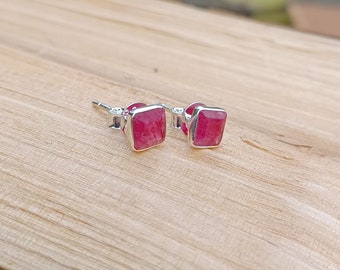 Genuine Tiny Ruby Solitaire Stud Earrings, July Birthstone Earrings, July Stud Earrings, Ruby ...