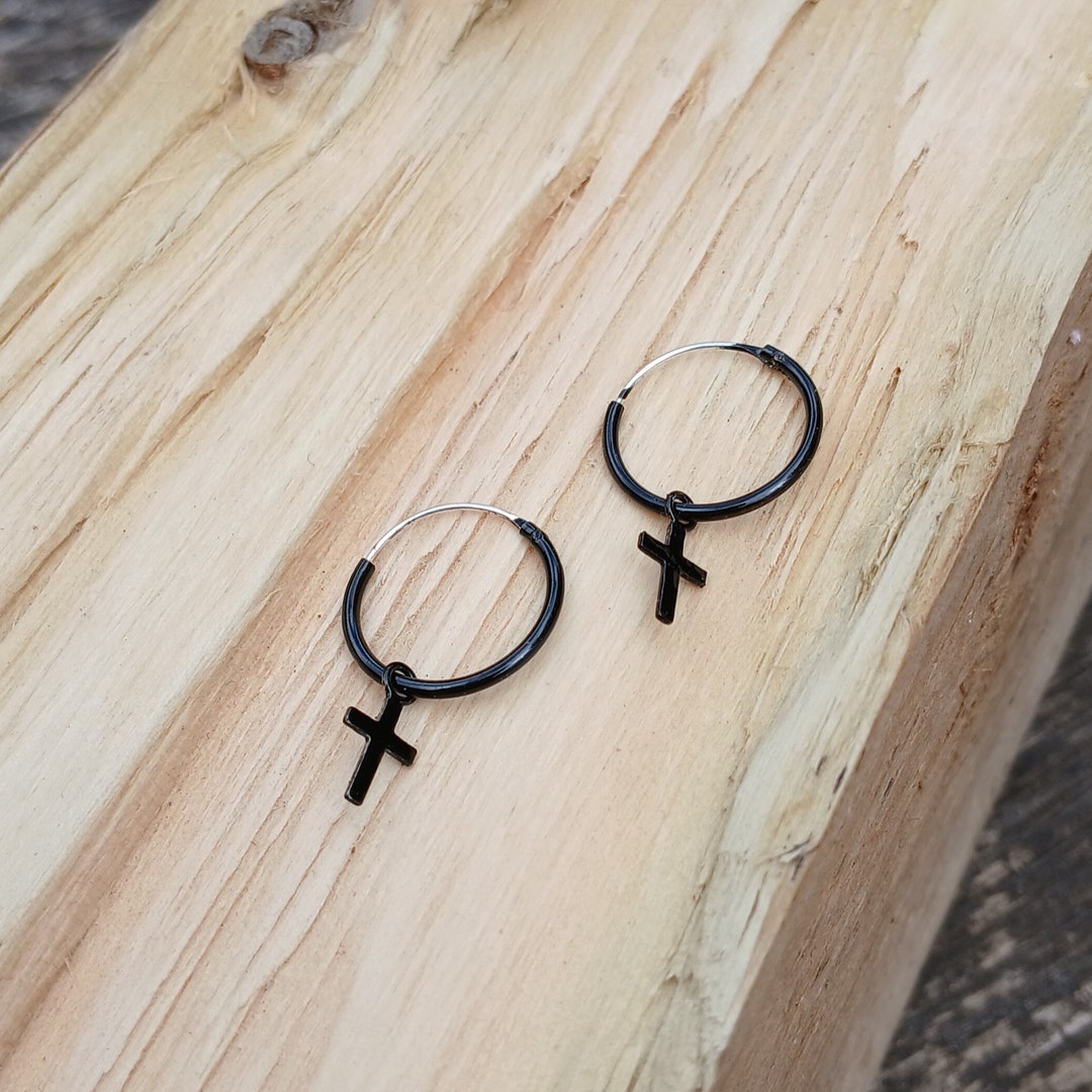 Sterling Silver Cross Sleepers With Black Resin Coating - Etsy