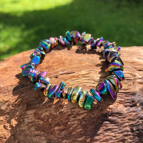 Rainbow Hematite Beaded Crystal Worry Stone Bracelet 4mm Mini Etsy