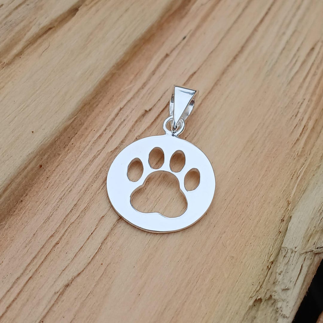 Sterling Silver Round Paw Print Pendant - Etsy