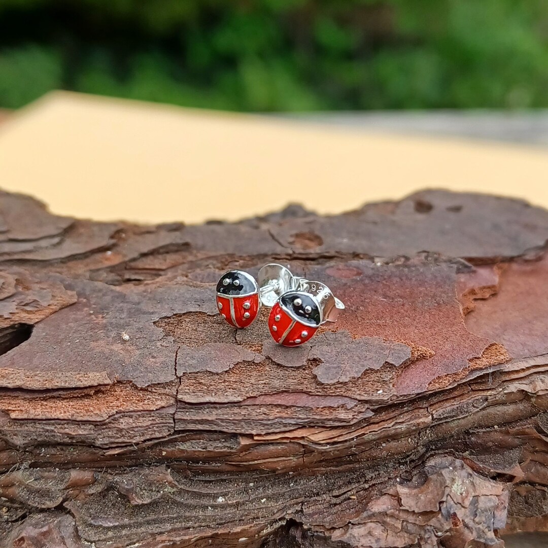 Sterling Silver and Enamel Ladybird Stud Earrings - Etsy