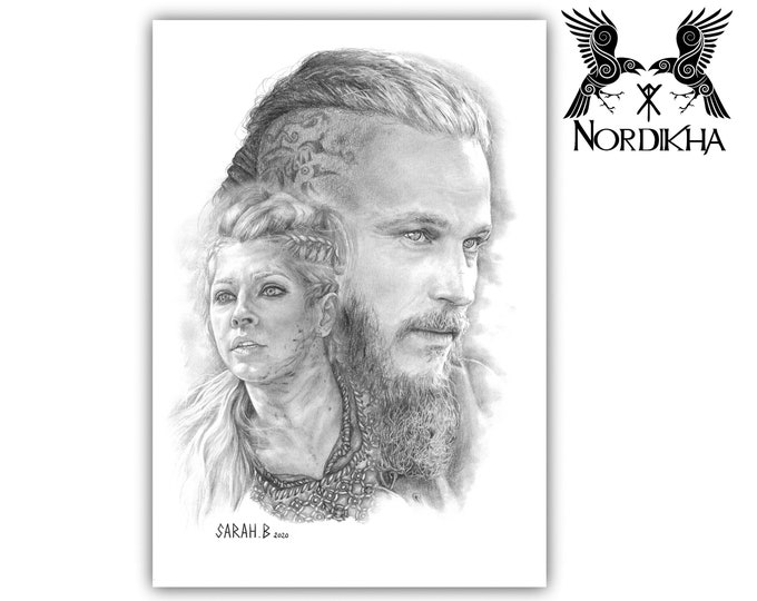 Portrait Ragnar and Lagertha Vikings Ragnar Drawing A4 Format Digital ...