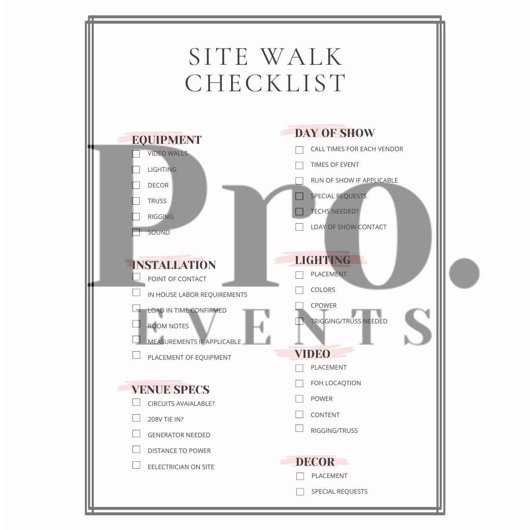 Site Visit Checklist Template for A/V & Production - Etsy