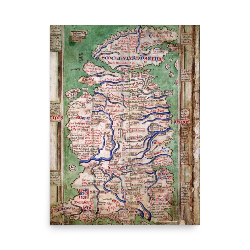 Britain 1250 Ancient Medieval Map Vintage Poster Print - Etsy