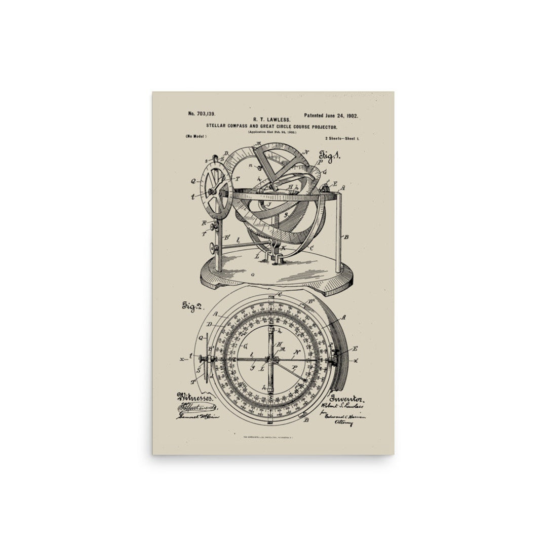 Stellar Compass Patent Blueprint Vintage Nautical Retro Poster Print ...