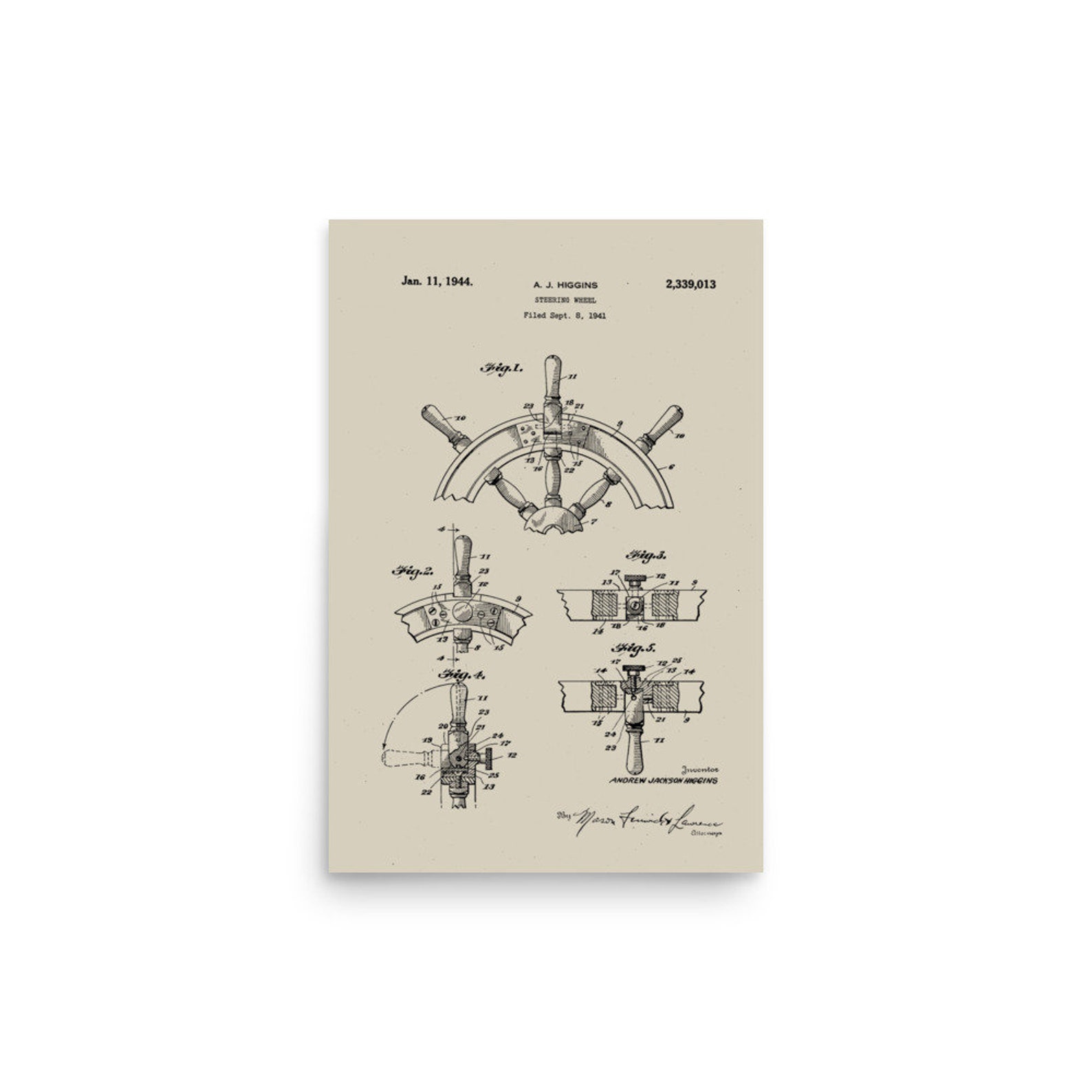 Vintage Ship’s Wheel Patent Retro Nautical Poster Print - Etsy