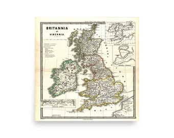 Ancient Medieval Map of Britain 1250 Vintage Poster Print - Etsy