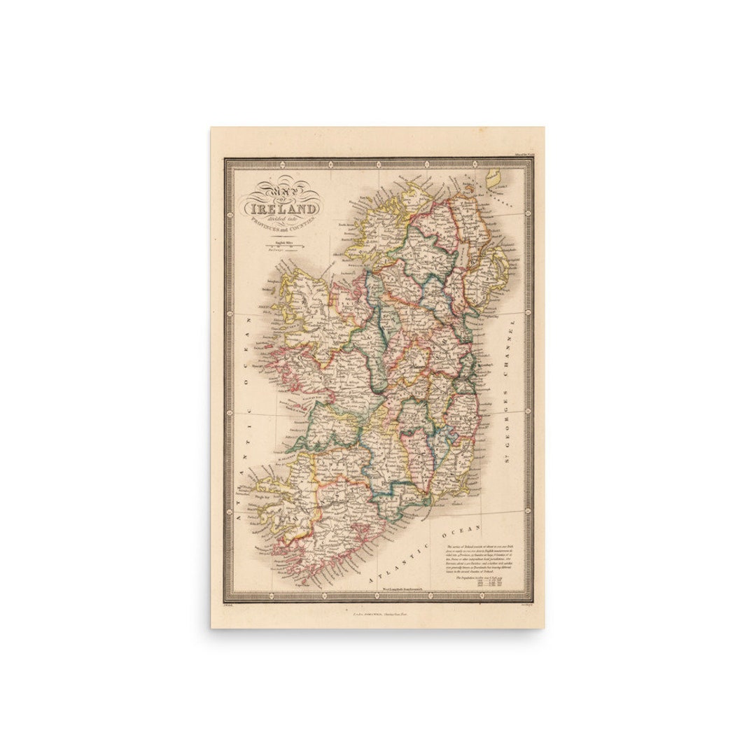 1864 Vintage Map of Ireland Divided Into Provinces and Counties Retro ...