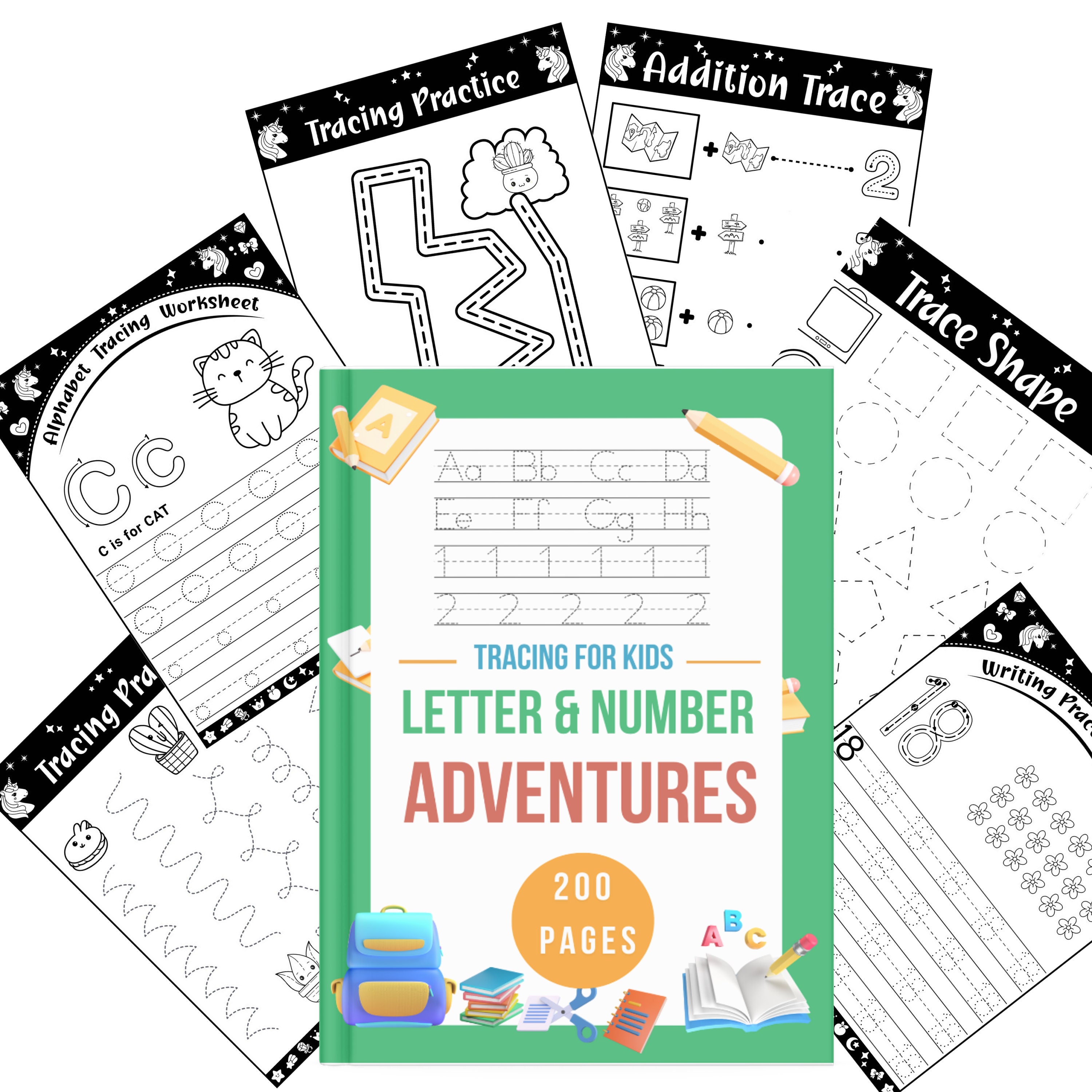 Letter & Number Adventures: Tracing for Kids I Preschool Worksheet 200 ...