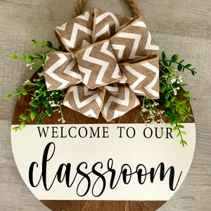 Teacher Round Wood Door Hanger Sign Welcome to our Classroom | Etsy