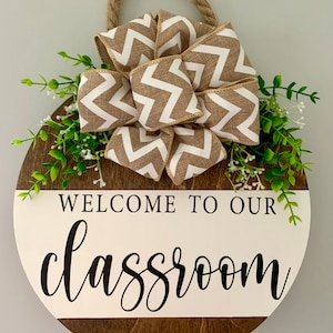 Teacher Round Wood Door Hanger Sign Welcome to our Classroom | Etsy
