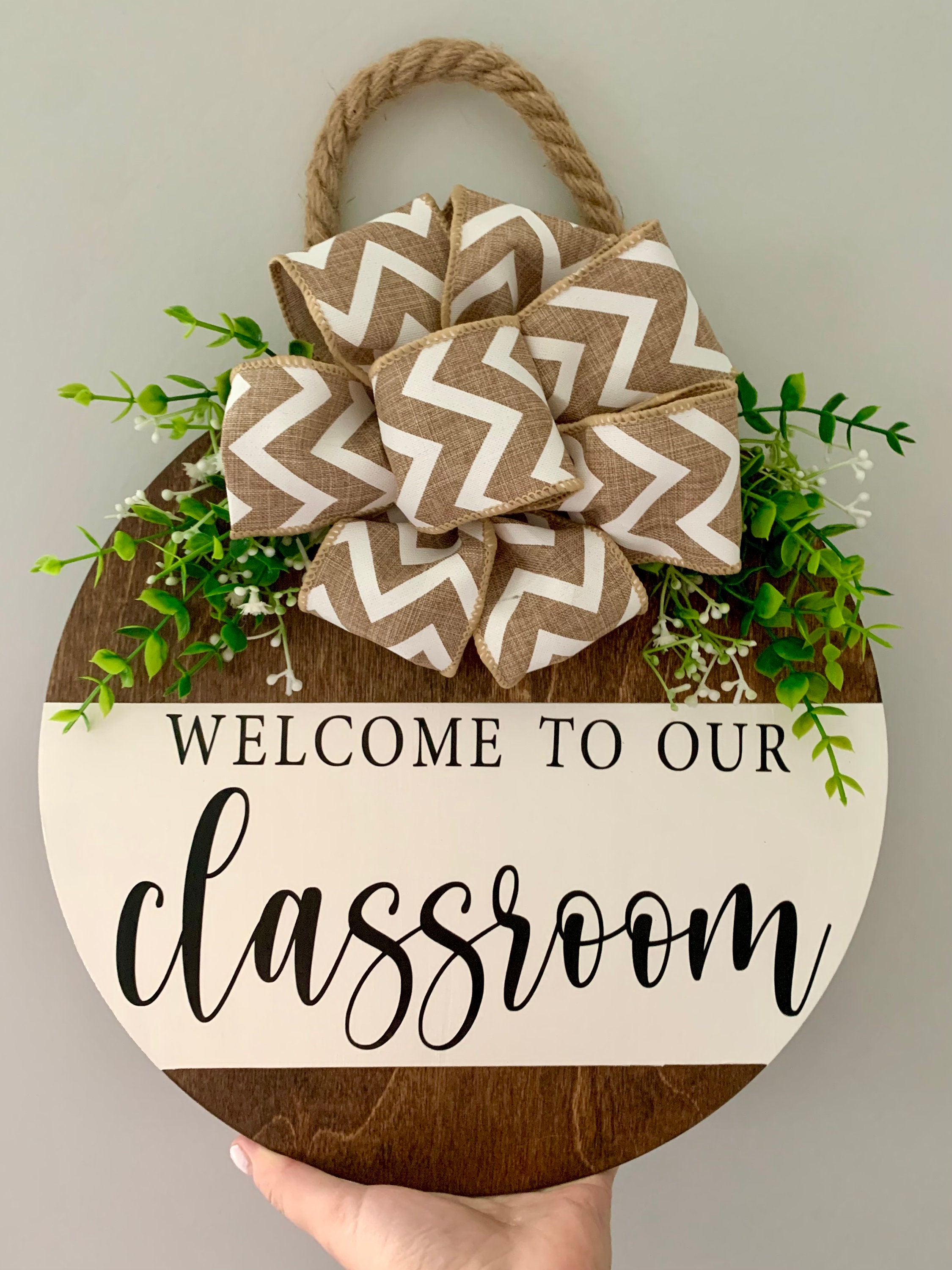 Teacher Round Wood Door Hanger Sign Welcome to our Classroom | Etsy