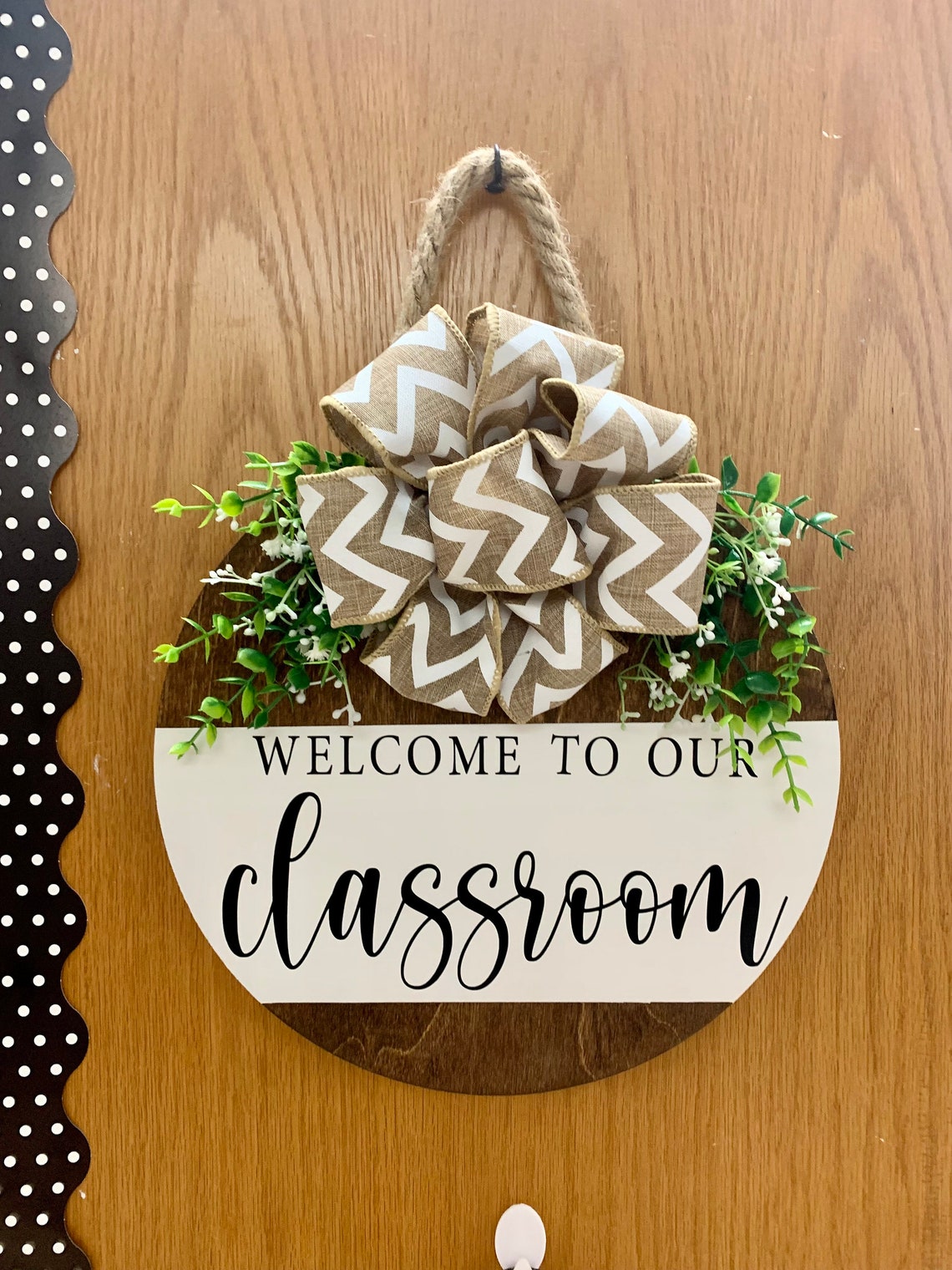 Teacher Round Wood Door Hanger Sign Welcome to our Classroom | Etsy