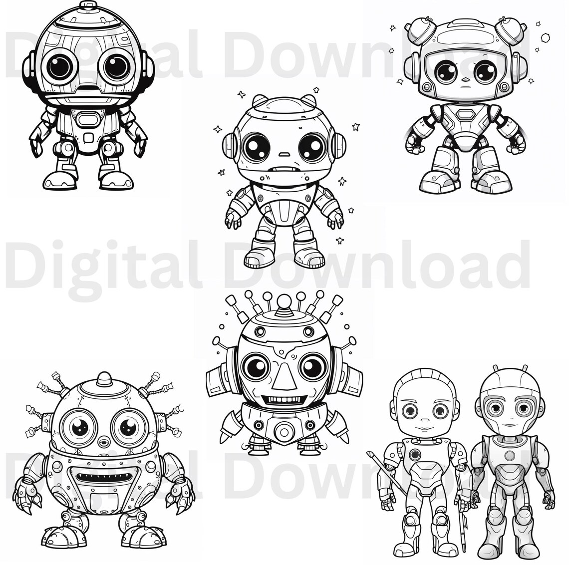 80 Robot Coloring Pages for Kids - Adults | Printable PDF | 8.5x11" AI ...