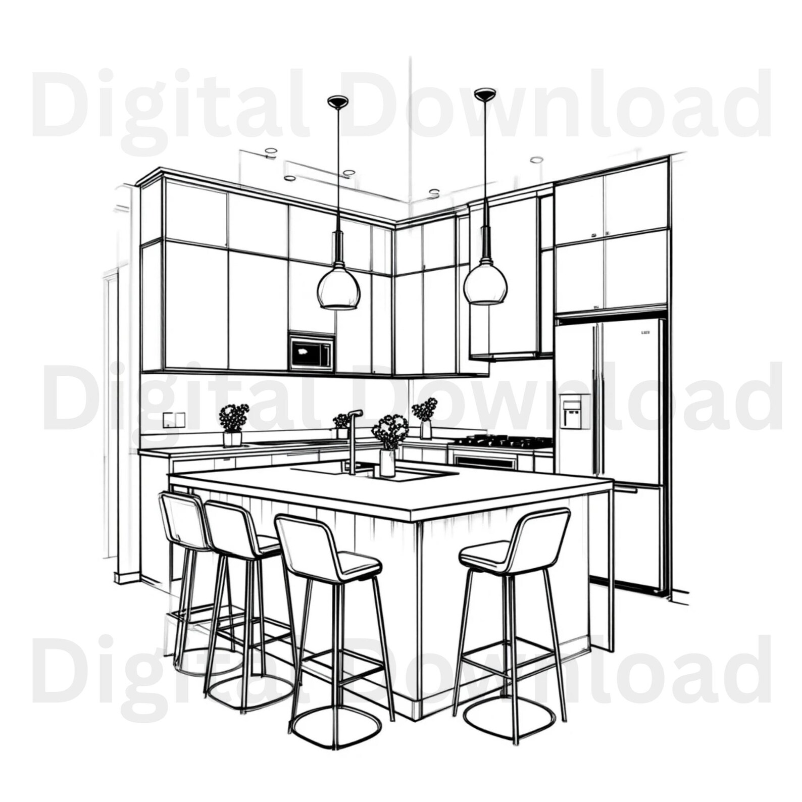 35+ Cute Interior Designs Coloring Book for Adults | Cozy Home Decor ...