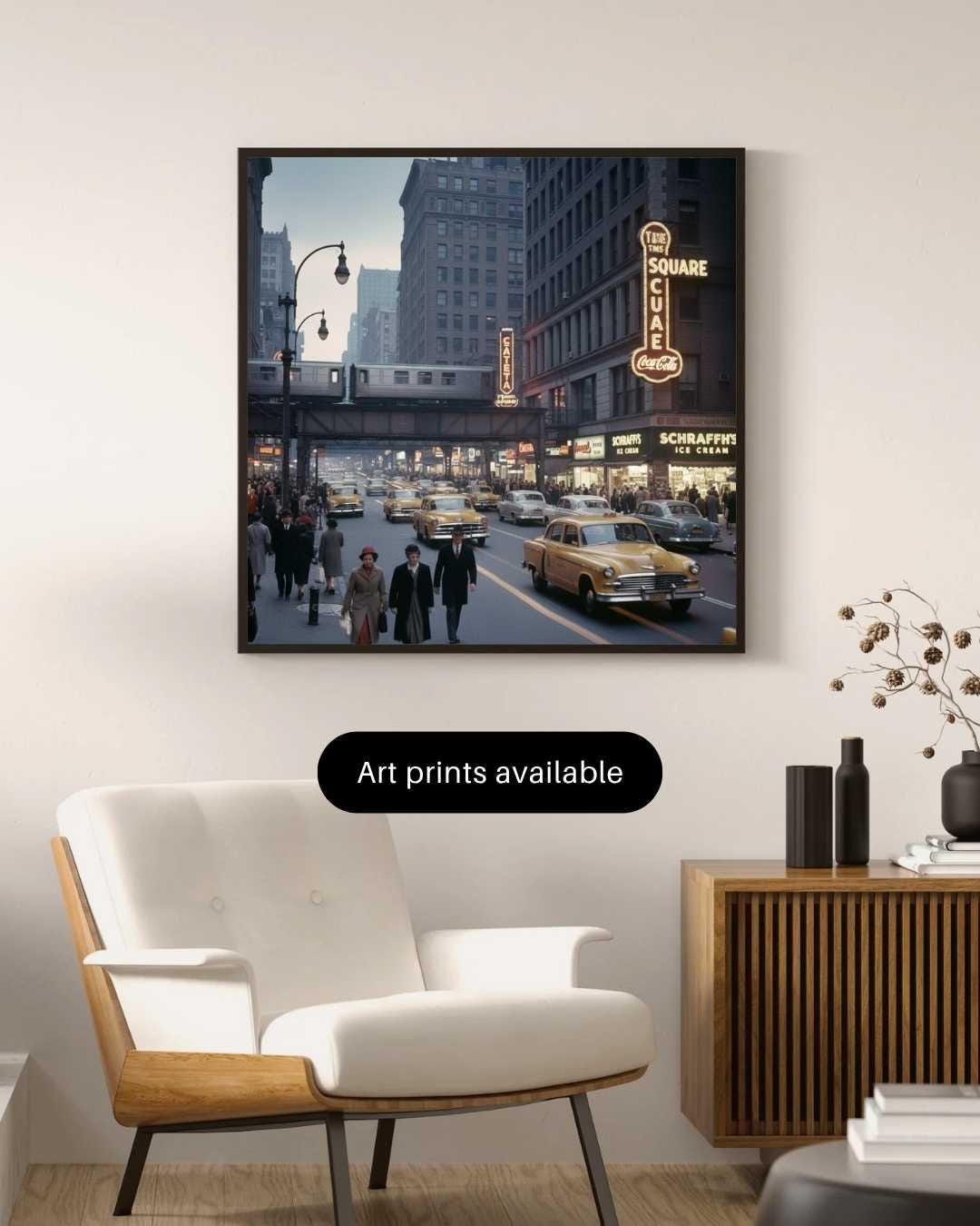 Vintage Times Square NYC Print: Retro Urban Street Scene (digital ...
