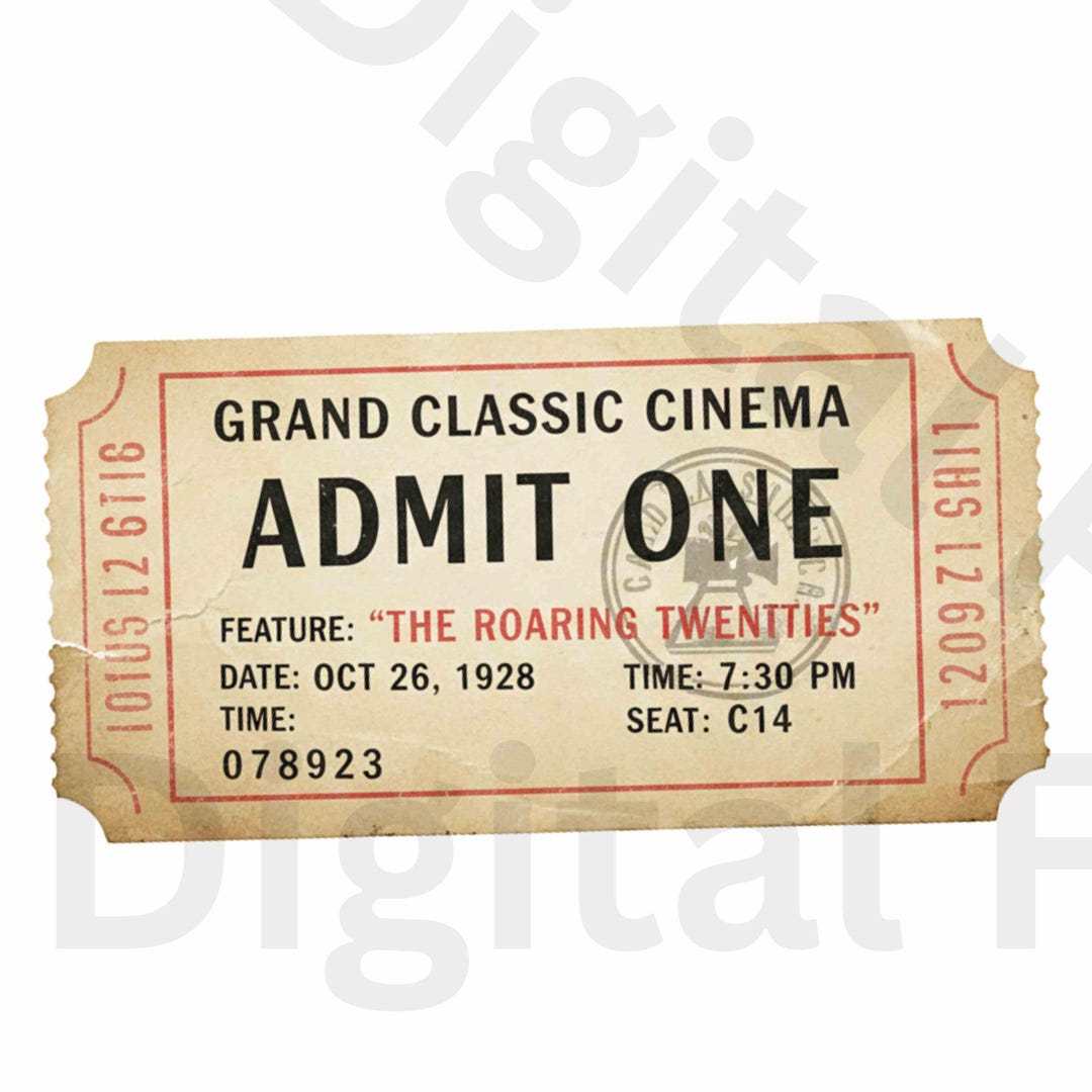 Vintage Movie Ticket Printable: 1920s Cinema Decor (digital Download ...