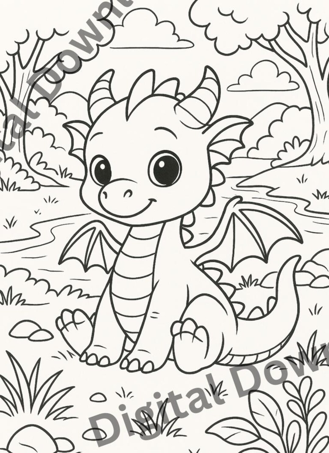 Coloring Pages for Kids -- 36 Baby Dragon – Cute Fantasy Creatures ...