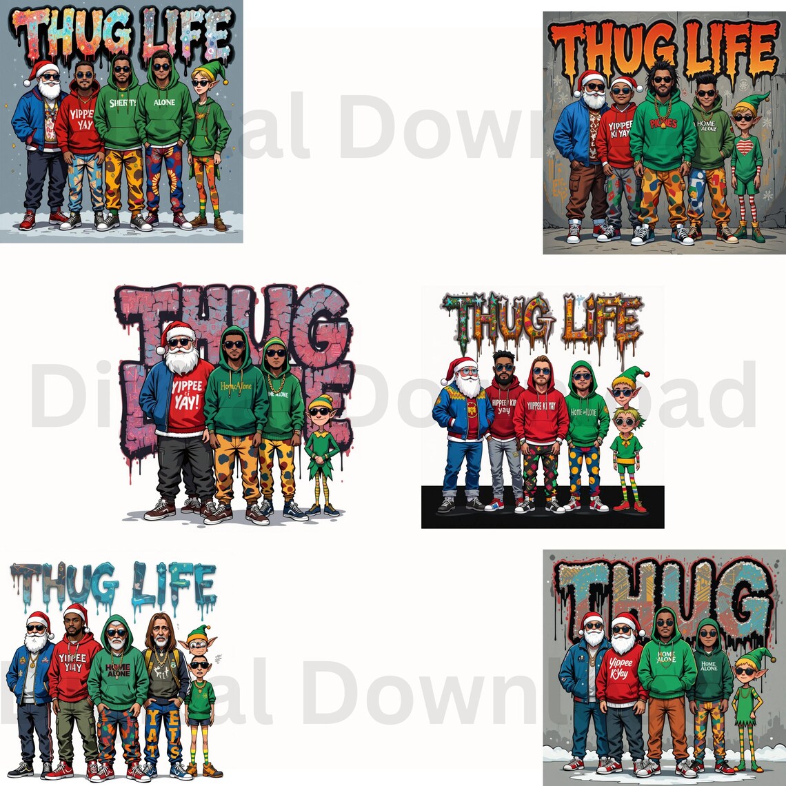 Funny Christmas Thug Life Crew JPG Bundle – 6 High-resolution Holiday ...
