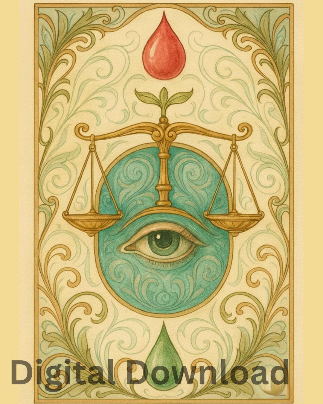 Art Nouveau Libra Eye & Scales Surreal Zodiac Print, 8 by 10 Inches ...