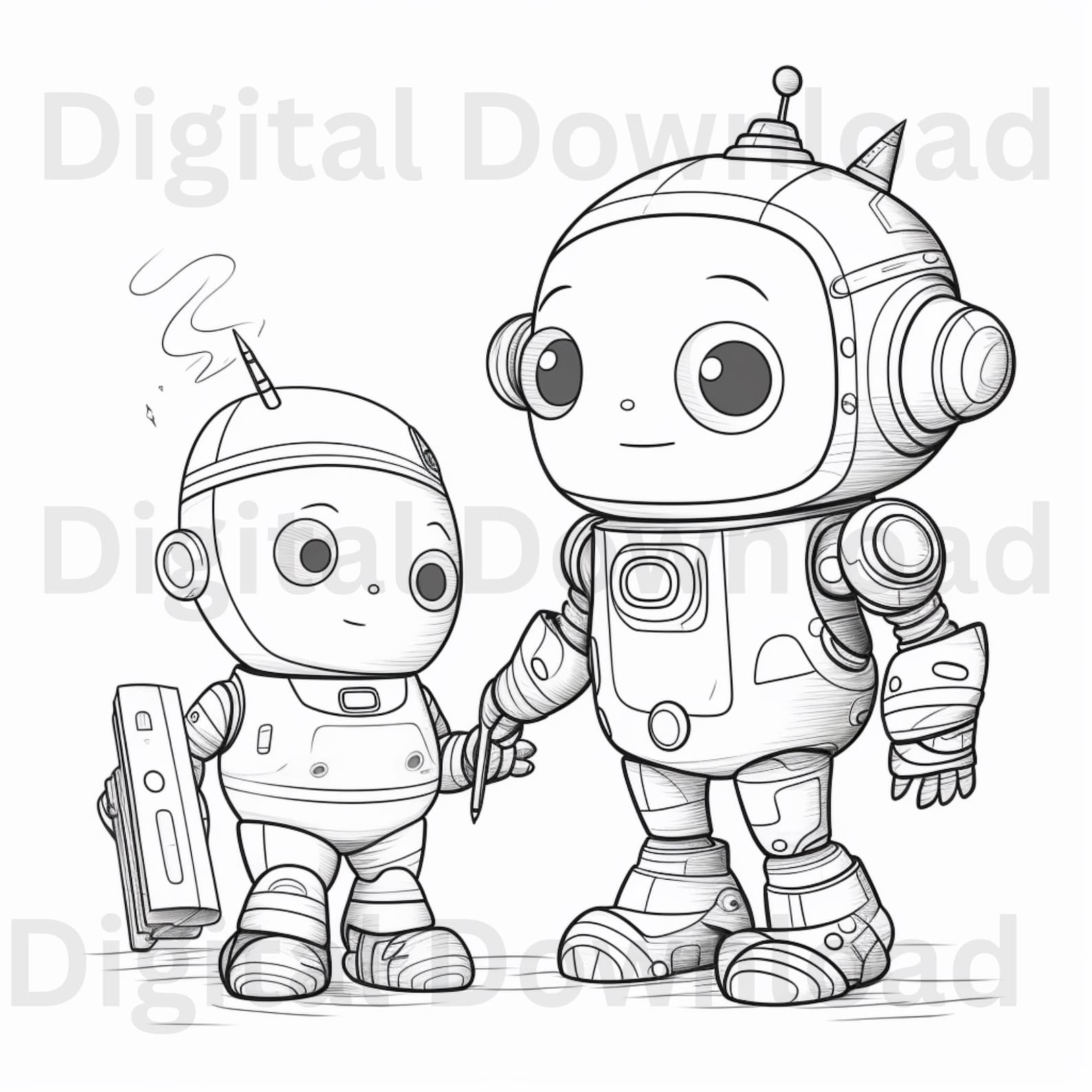80 Robot Coloring Pages for Kids - Adults | Printable PDF | 8.5x11 ...