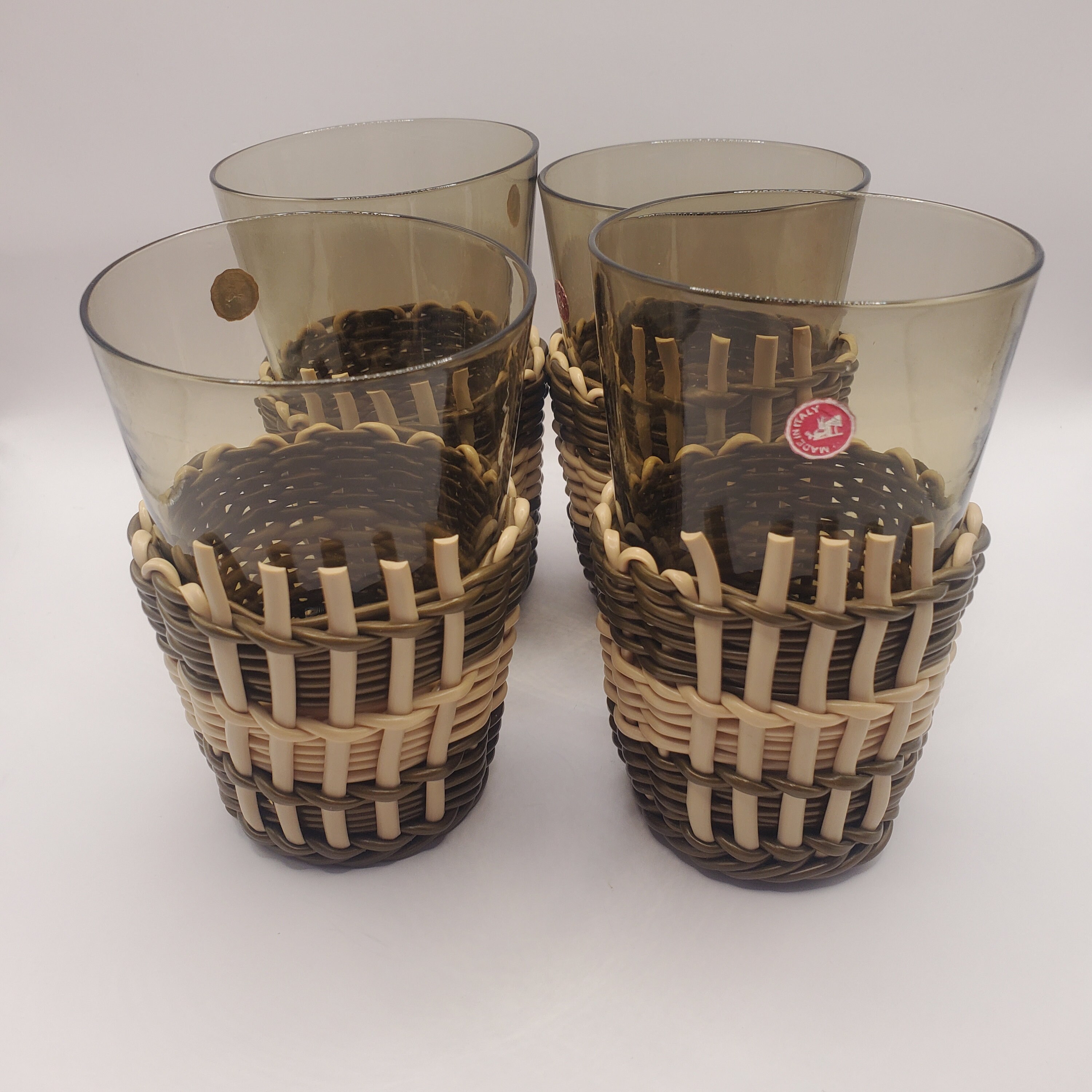 4 Vintage Brown 10 Oz. Drinking Glasses With Hand Made Wicker Sleeves ...