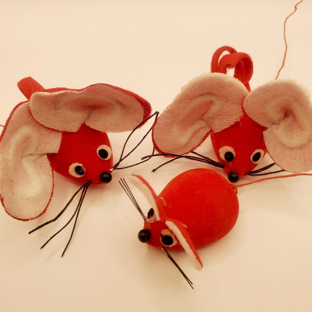 3 Little Red Felt Mice With Large Ears - Etsy