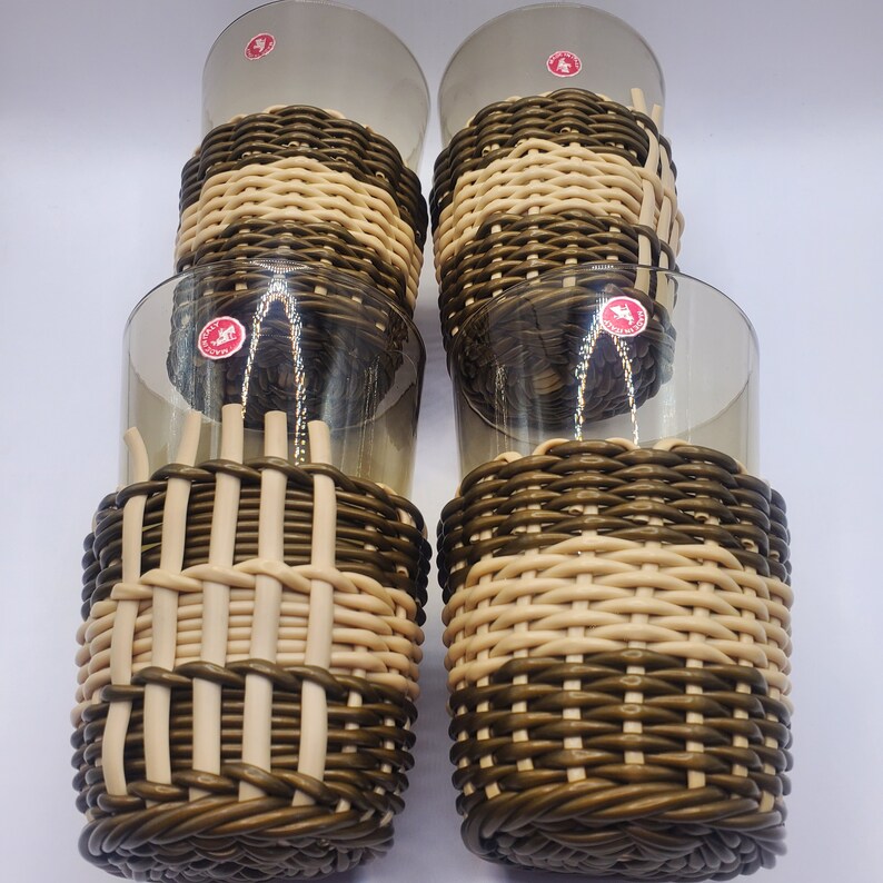 4 Vintage Brown 10 Oz. Drinking Glasses With Hand Made Wicker Sleeves ...