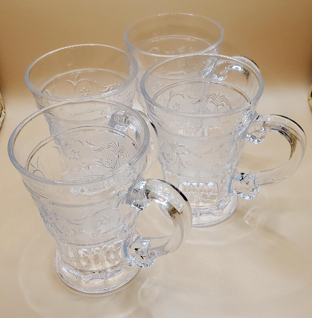 4 - Very Pretty Heavy Glass Embossed Mugs - Etsy
