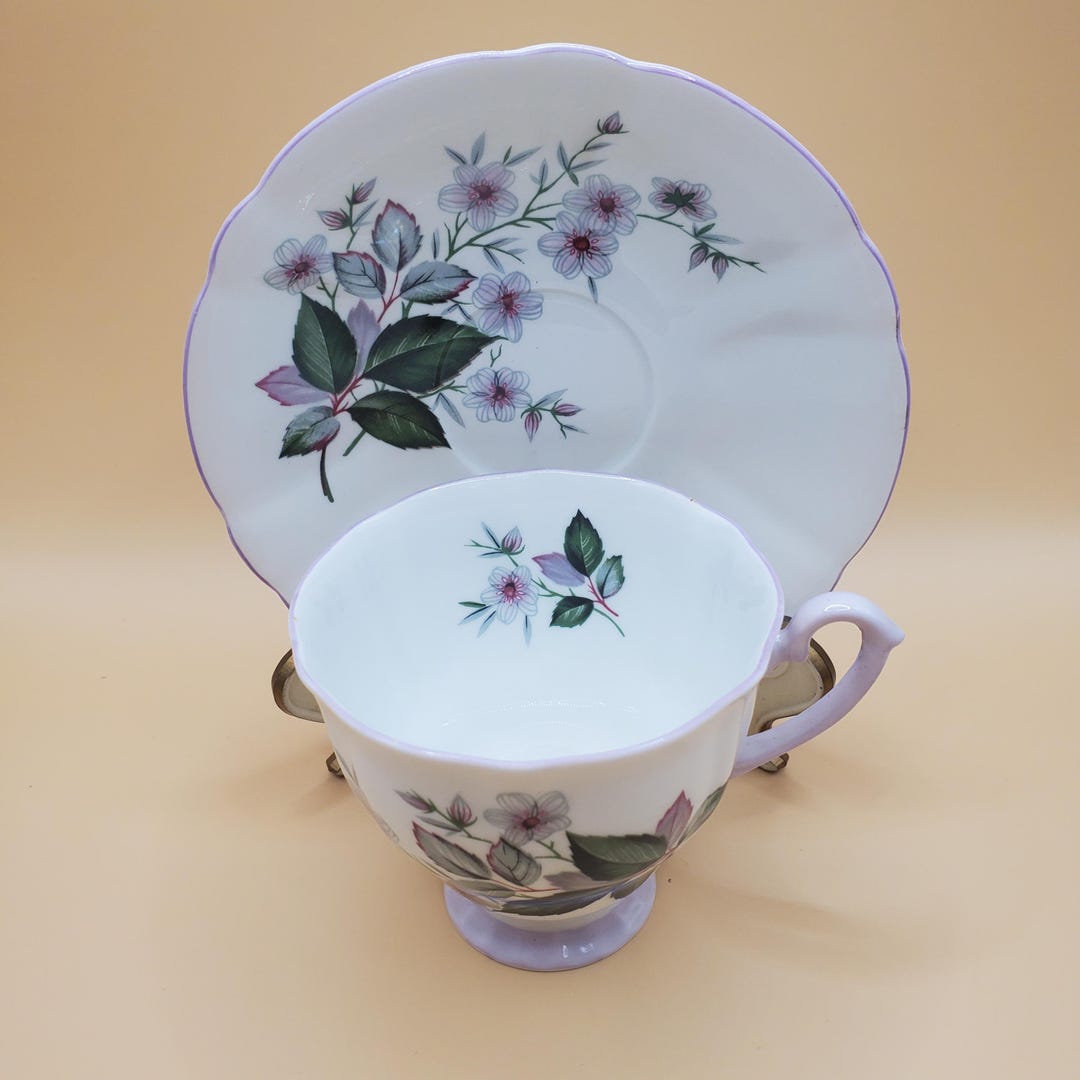 Society Fine Bone China Cup and Saucer White With Pink Flowers - Etsy