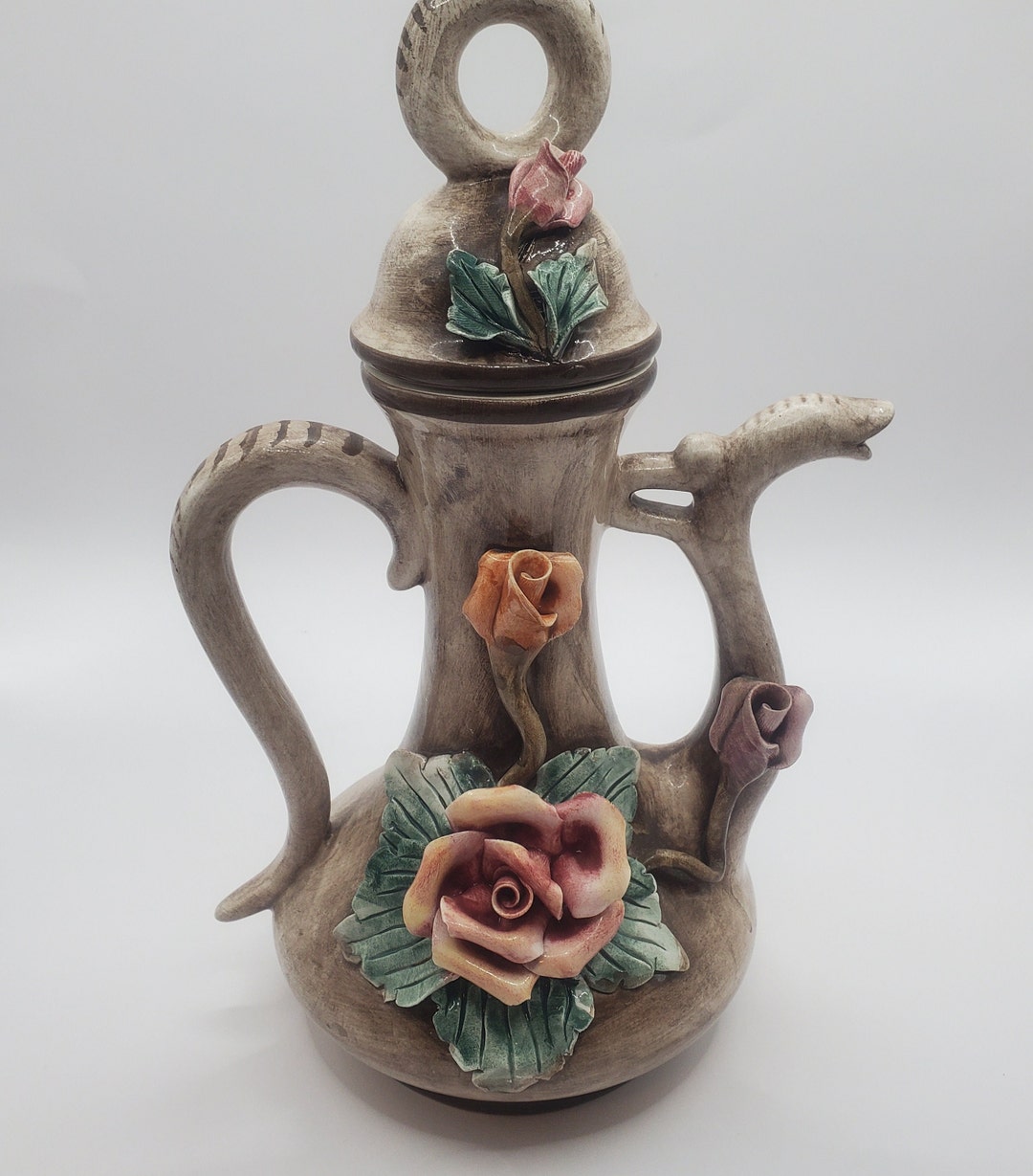 Hand Painted Mid Century Teapot With Applied Roses, Made in Italy. - Etsy