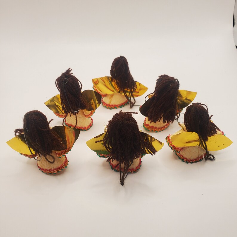 6 Sweet Little Vintage Angels With Brown Yarn Hair and Wicker Gowns and ...