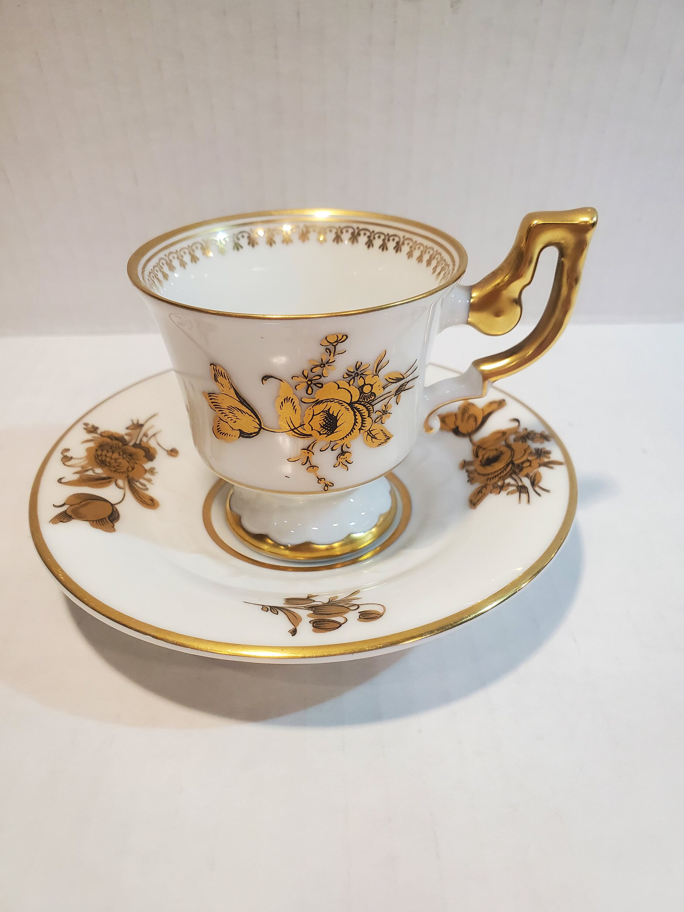 H & C Selb Bavaria Germany Heinrich Gold Flowers Demitasse Cup and ...