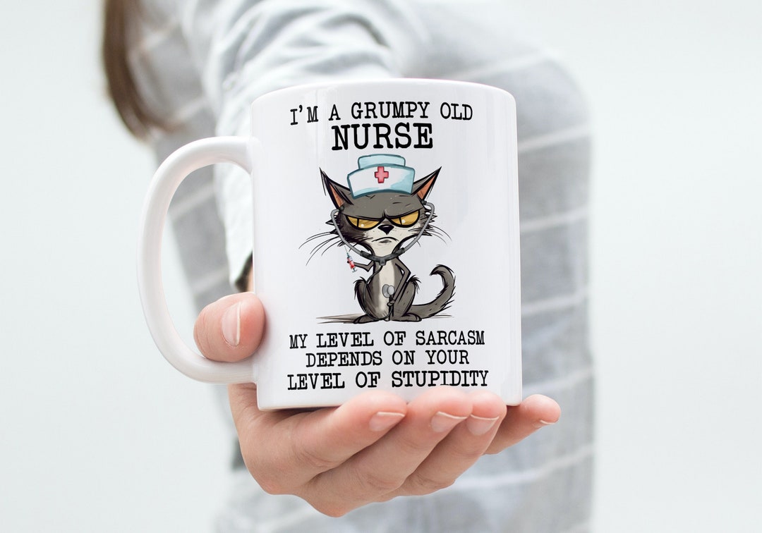 Grumpy Cat Old Nurse Mug, Funny Nursing Student Gift to Healthcare ...