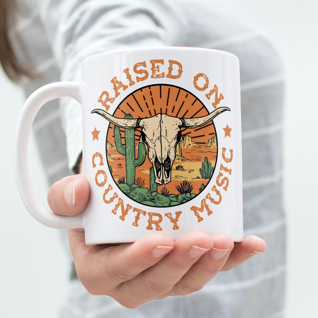 Country Music Lover Mug, Raised on Country Music Coffee Cup, Musician ...