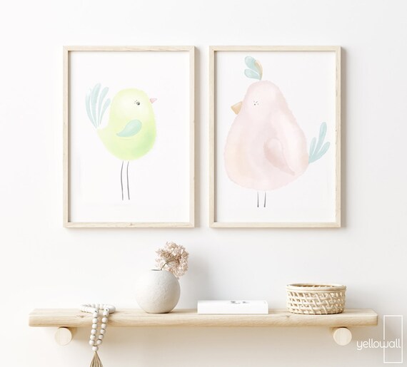 Cute Birds Set Cartoon Birds Posters Set Bright Colors | Etsy