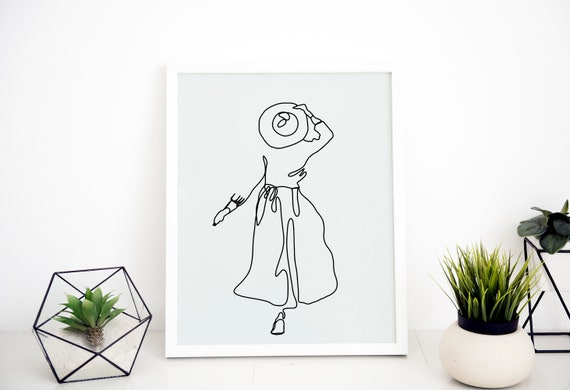 Line art woman going away line art print one line drawing | Etsy