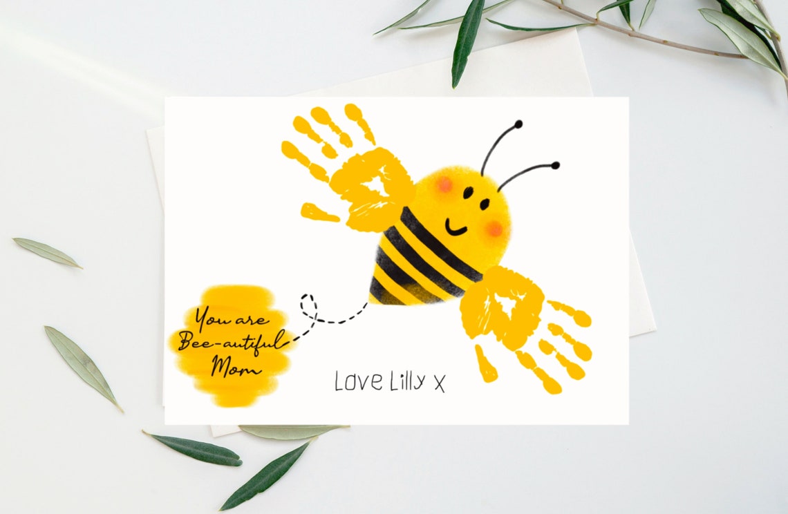 Mothers Day Handprint Bee Art Mom Birthday Handprint Digital - Etsy