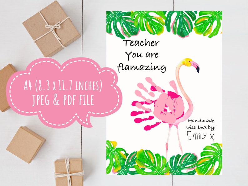 Flamingo Handprint Teacher Thank You Gift (digital Download) - Etsy
