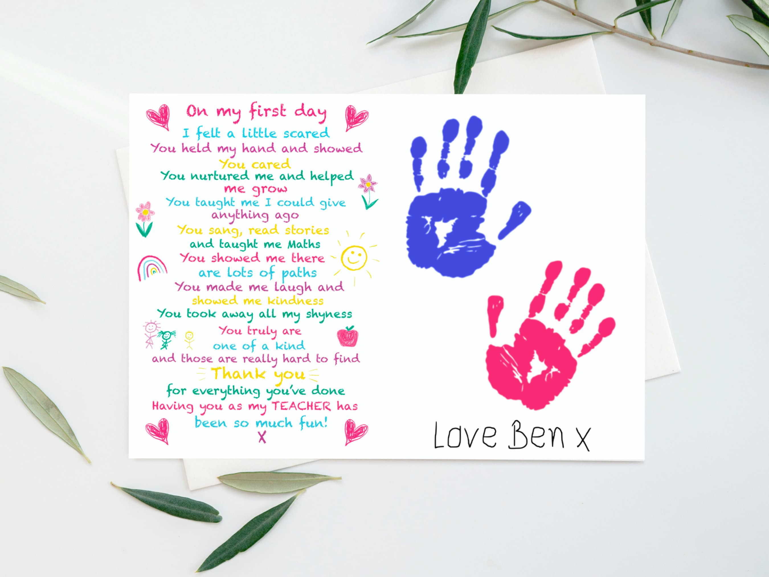 Thank You Teacher Gift, Handprint Poem Print, End of Year Keepsake ...
