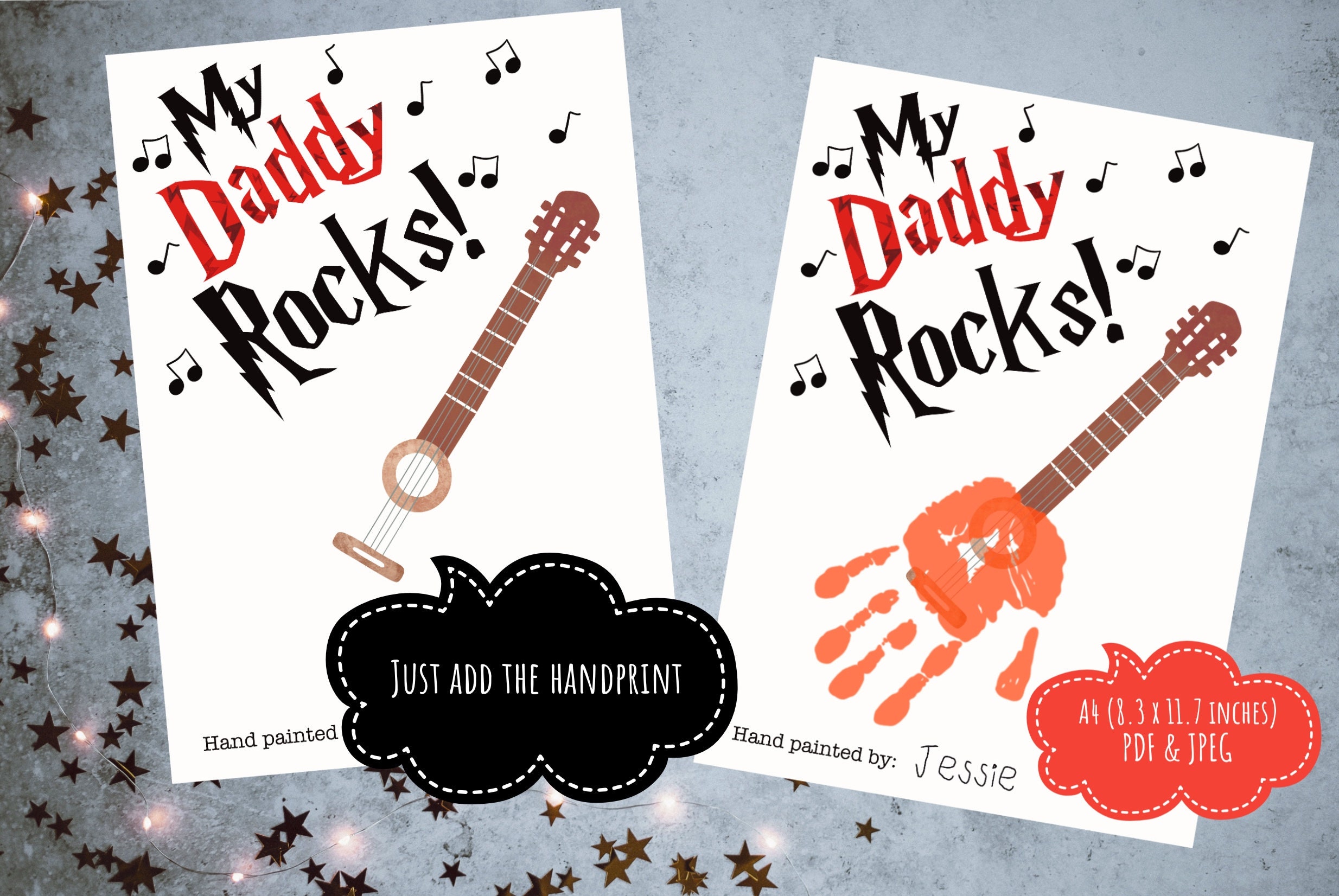 Handprint Guitar Art Print: My Daddy Rocks Keepsake (digital Download ...