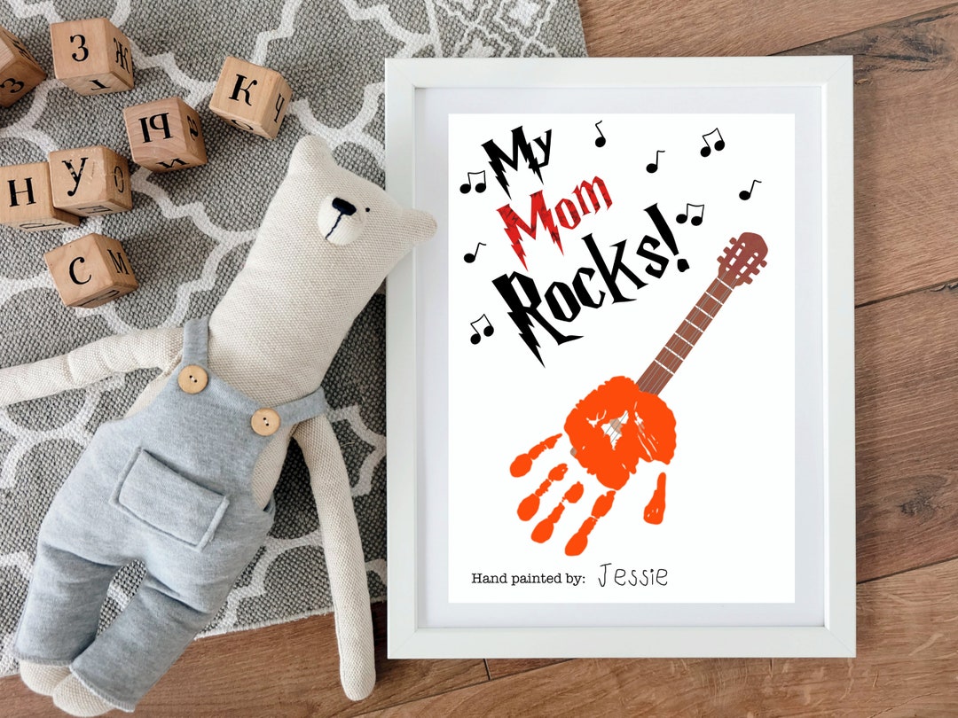 My Mom Rocks Handprint Art, Moms Mother’s Day Keepsake, Moms Birthday ...