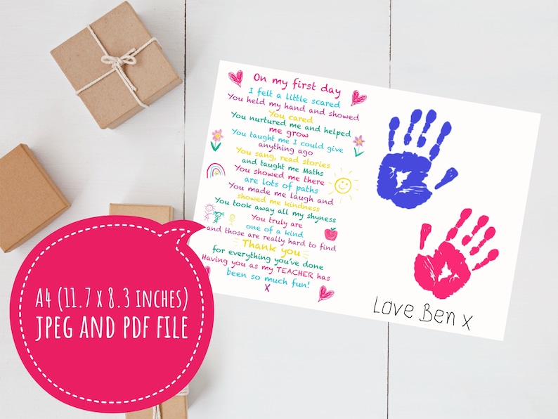Thank You Teacher Gift, Handprint Poem Print, End of Year Keepsake ...