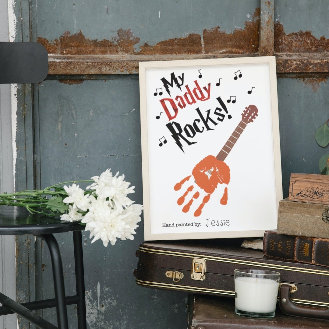 Handprint Guitar Art Print: My Daddy Rocks Keepsake (digital Download ...