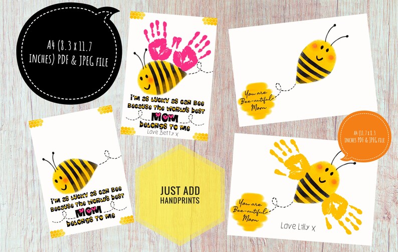 Mother’s Day Handprint Bee Art, Mom Birthday Handprint Digital Download ...