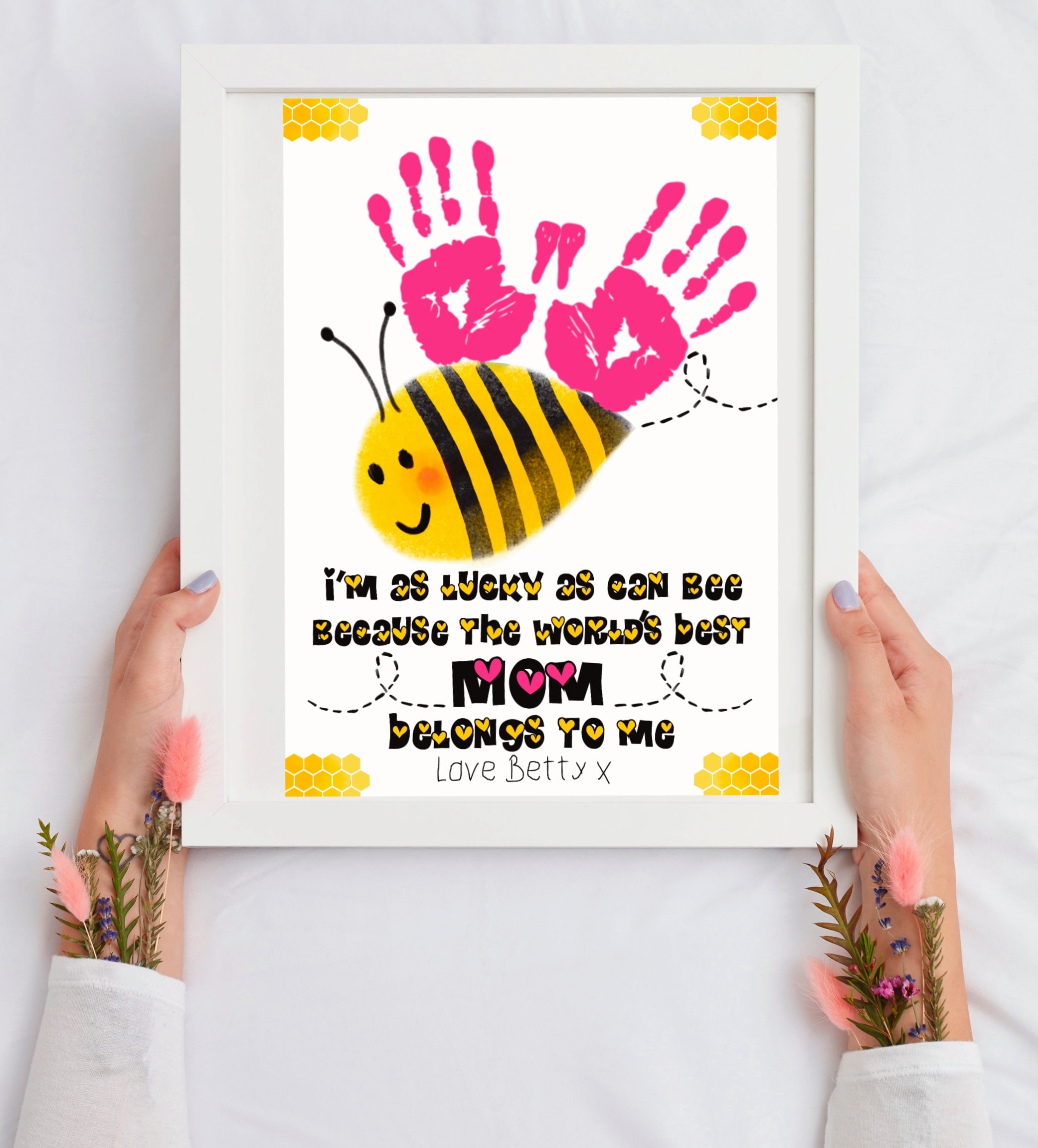 Mother’s Day Handprint Bee Art, Mom Birthday Handprint Digital Download ...